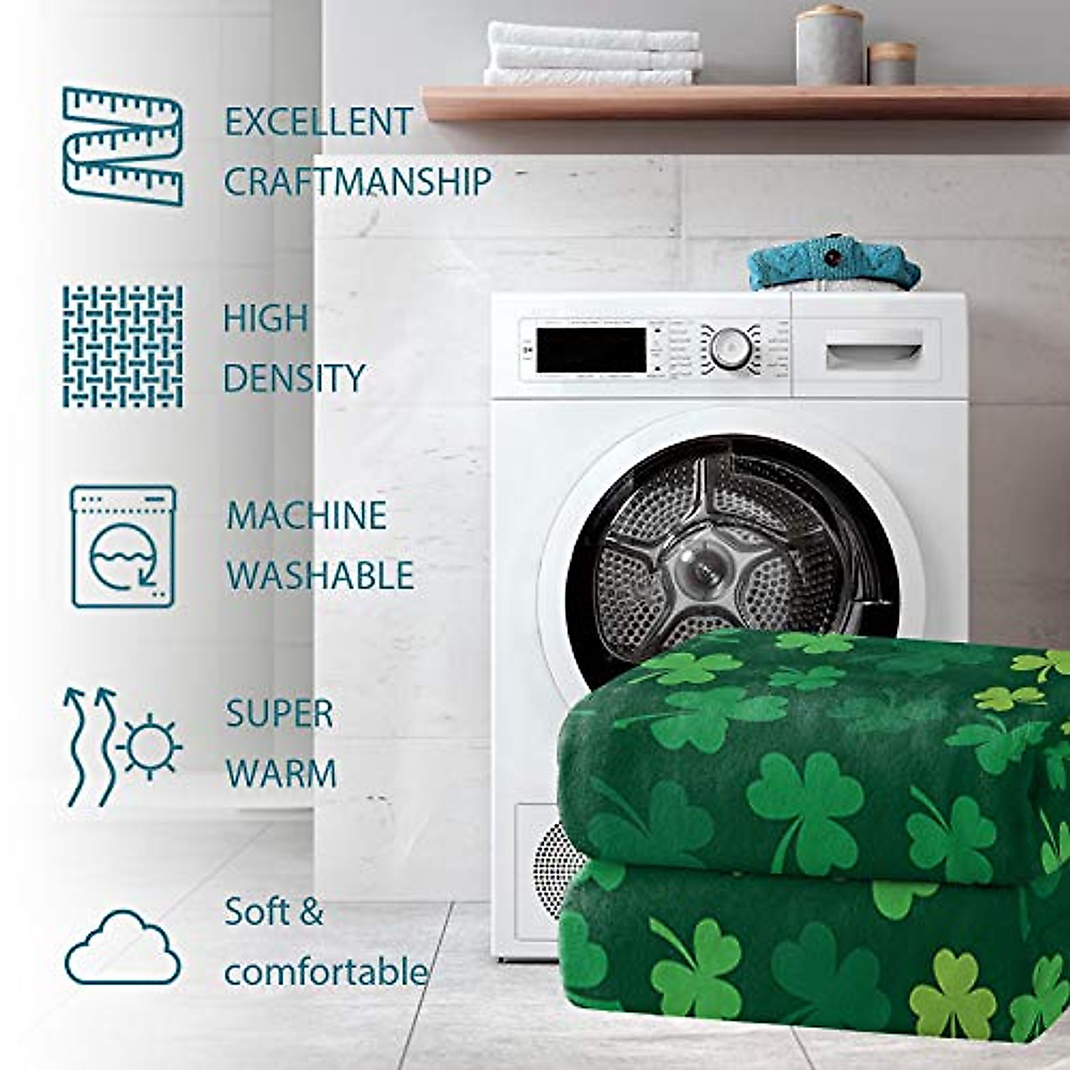 Clovers Throw Blanket,Flannel Fleece Blanket,Soft Cozy Fuzzy Comfy Warm Cute Lightweight Blanket for Women Adult Girl,Kid,Baby-St. Patrick Gift-Green Microfiber Blanket for Couch,Bed,Sofa - 60" x 50"