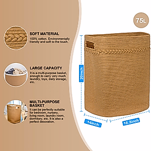 Collapsible Laundry Hamper by Homlikelan,75L Large Cotton Woven Laundry Basket with Handles,20"Tall Blanket Basket for Living Room,Bedroom,Storage Basket for Clothes,Toys,Jute