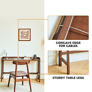 Solid Wood Folding Desk Mid Century Modern Desk, 47'' Foldable Writing Computer Desk for Home Office, Simple Study Makeup Workstation, Wooden Study Office Desk Table for Small Spaces, Walnut Color