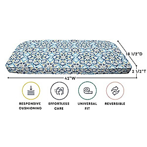 Honeycomb Indoor/Outdoor Beryl Pacific Blue Loveseat Bench Cushion: Rounded Corners, Recycled Fiberfill, Weather Resistant, Comfortable and Stylish Patio Cushion: 42" W x 18.5" D x 2.5" T