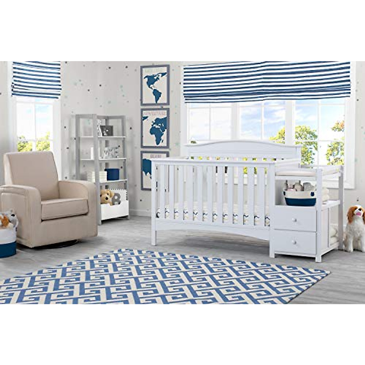 Delta Children Birkley Convertible Crib N Changer, Bianca White + Serta Perfect Slumber Dual Sided Recycled Fiber Core Crib and Toddler Mattress (Bundle)