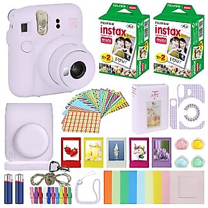 Fujifilm Instax Mini 12 Instant Camera Lilac Purple + Carrying Case + Fuji Instax Film Value Pack (40 Sheets) Accessories Bundle, Color Filters, Photo Album, Assorted Frames