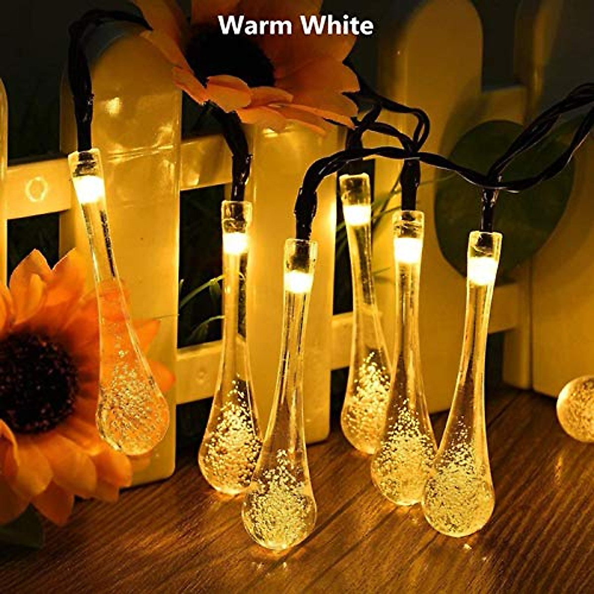SNOMYRS Solar String Light Outdoor 21 Ft 30 Led Water Drop Solar Powered Lights with 8 Modes Waterproof Crystal Lights for Patio Garden Yard Tree Wedding Party Home Porch Decor (Warm White)
