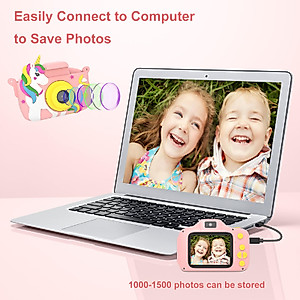 SELPONT Toys for Girls Ages 3-8+, Upgrade Kids Selfie 1080P Digital Video Camera for Toddler with Cartoon Silicone Cover, Christmas Birthday Gifts for Girls, Portable Camera with 32GB SD Card-Pink