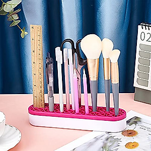 GORGECRAFT Multipurpose Sew Desktop Organizers Silicone Make Up Brush Holder Cosmetic Storage Box Craft Tool Supplies Stash and Store for Pen Pencils Brushes Tools(Hot Pink)