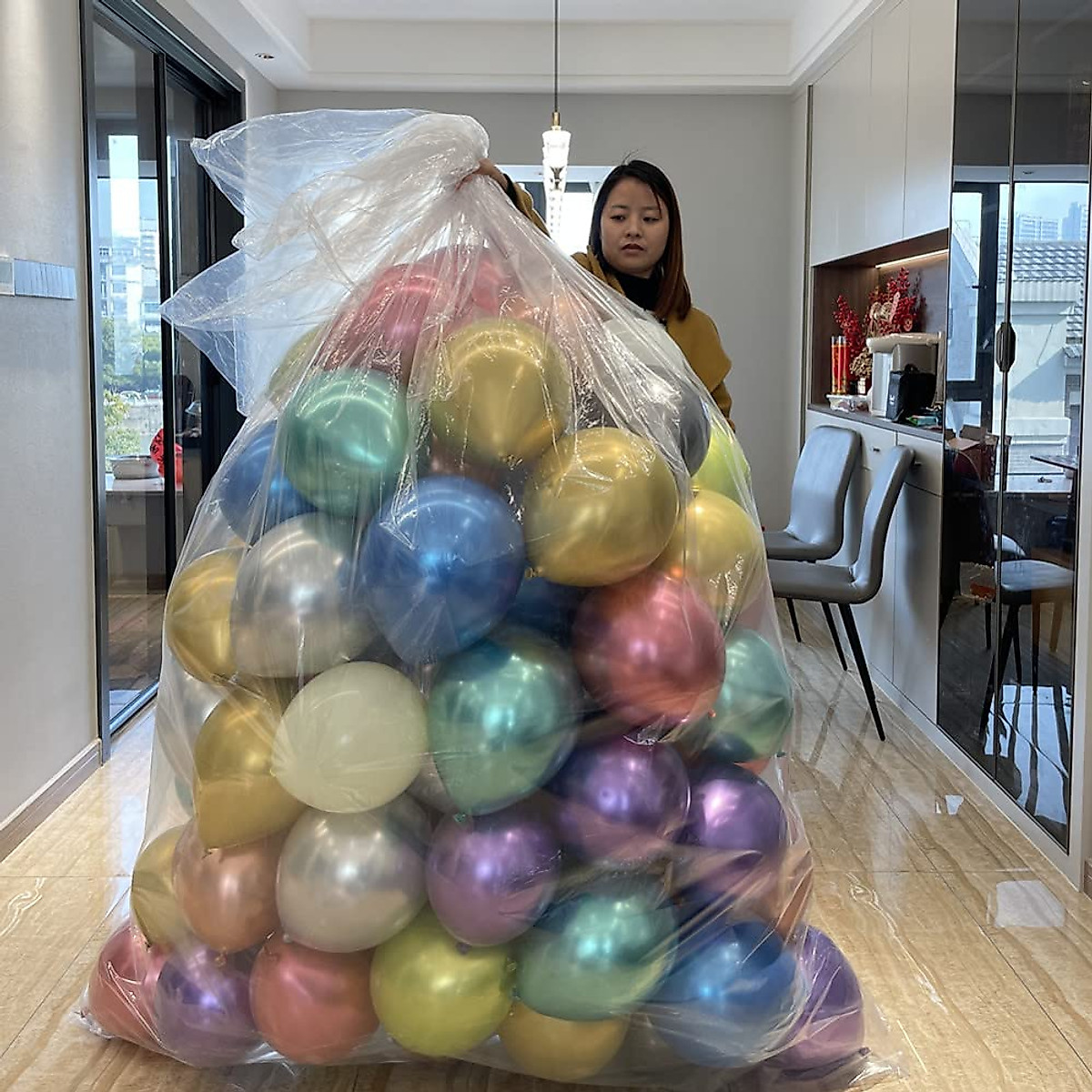 2 PcsThickened Plastic Balloon Bags Clear Giant Storage Bags Include 1 Pcs 98 x 59 Inch, 1 Pcs 59 x 47 Inch Balloon Bags for Transport Storage Birthday Celebration Eve Party Supplies