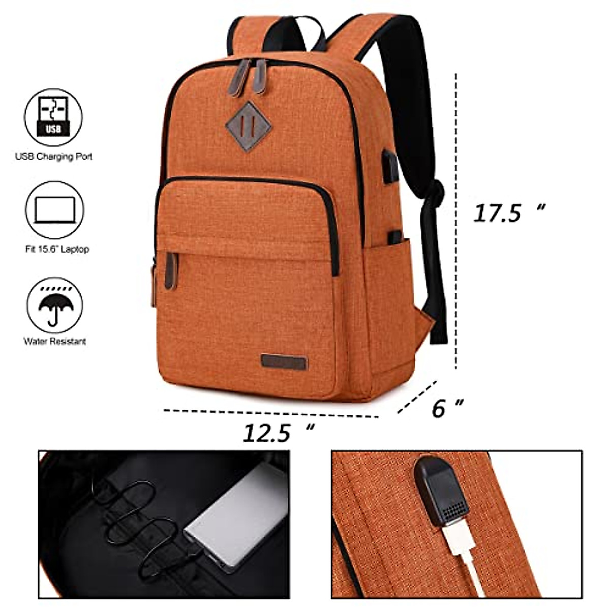 KYALOU Laptop Backpack, Lightweight Bookbag Casual Daypack for Men and Women, College with USB Charging Port - Light Brown