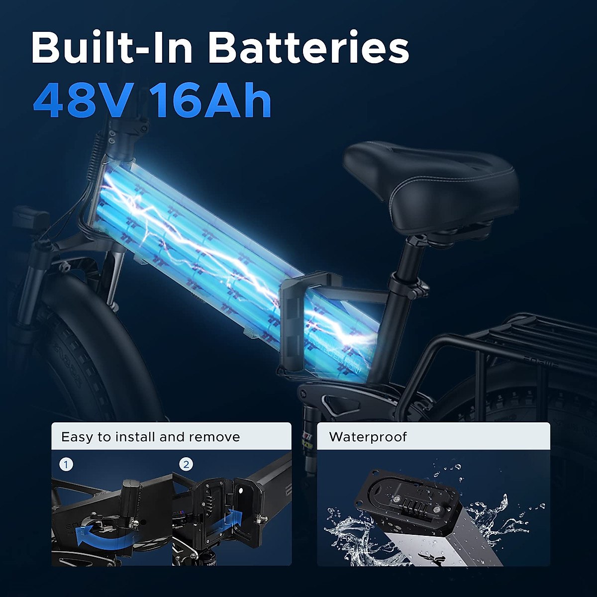 GOLMEZIL ENGWE Engine Pro Folding-Electric-Bike for Adults - Peak 1000W-48V-16AH Electric Bicyles with 24''x4.0 Fat Tire, Up to 28MPH 68Mile Range,Full Suspension Ebikes (Grey)