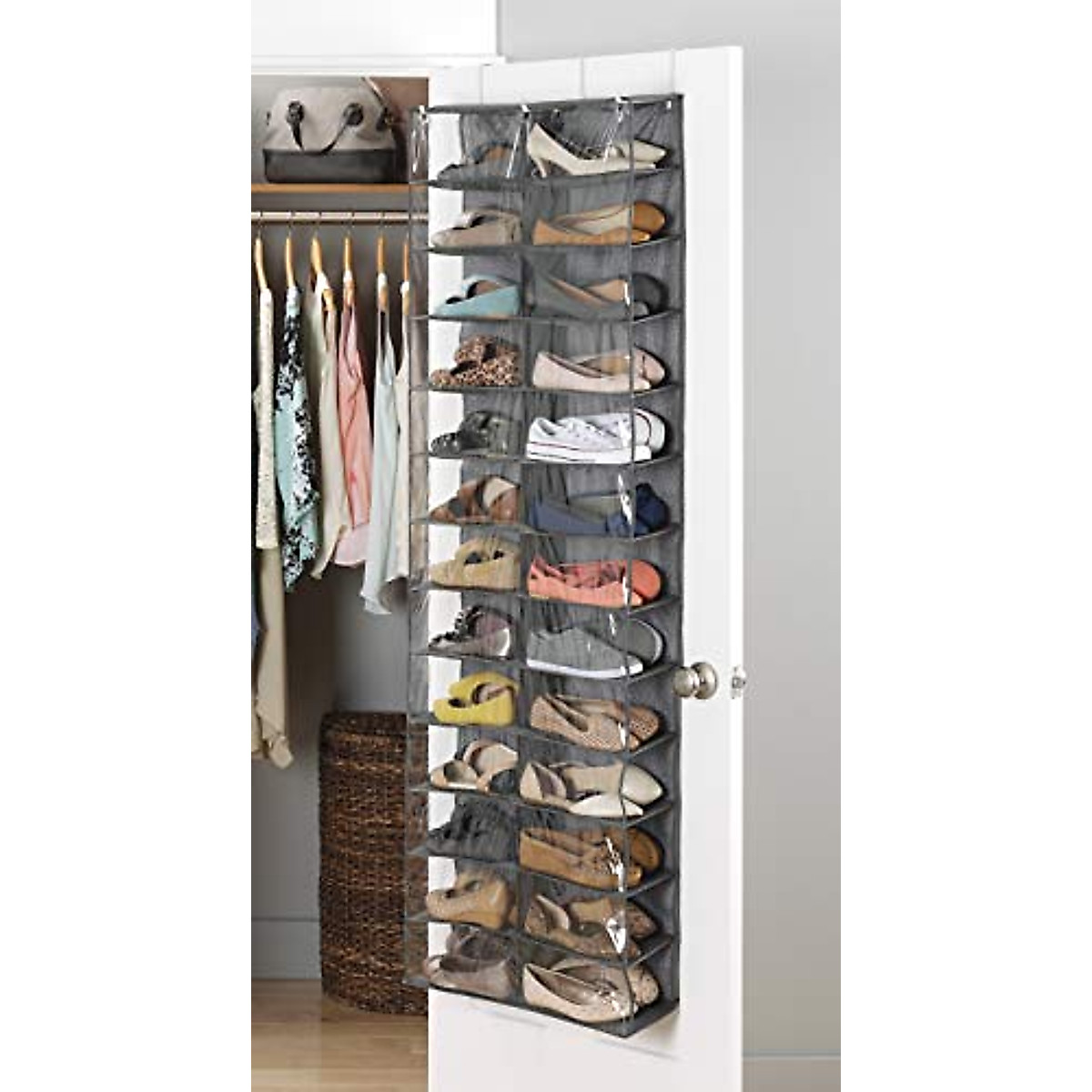 Whitmor Over The Door Shoe Shelves - 26 Sections - Crosshatch Gray
