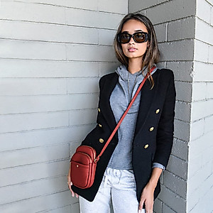 Emperia Double Compartments Small Crossbody Bag with Adjustable Shoulder Strap Front Slip Pocket -RD