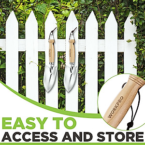 WORKPRO 11" Garden Hand Trowel, Heavy Duty Polished Stainless Steel Garden Shovels with Wood Handle, Small Gardening Hand Tools for Digging, Planting, Measure, Transplanting