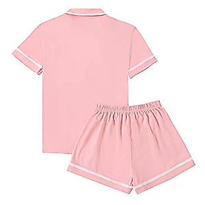 LYANER Women's Cotton Pajamas Set Button Short Sleeve Shirt with Shorts Set PJs Loungewear Pink Medium