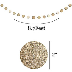 6 Pcs Glitter Champagne Gold Paper Circle Dots Garland (52 Feet) Party Hanging Bunting Birthday Party Decorations Engagement Party Bridal Shower Wedding Baby Shower Christmas Supplies Photo Backdrop