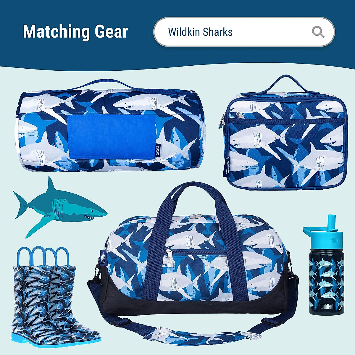 Wildkin 17 Inch Kids Backpack for Boys & Girls, Features Three Zippered Compartment with Interior & Side Pockets Backpacks, Perfect for School & Travel Backpack for Kids (Sharks)