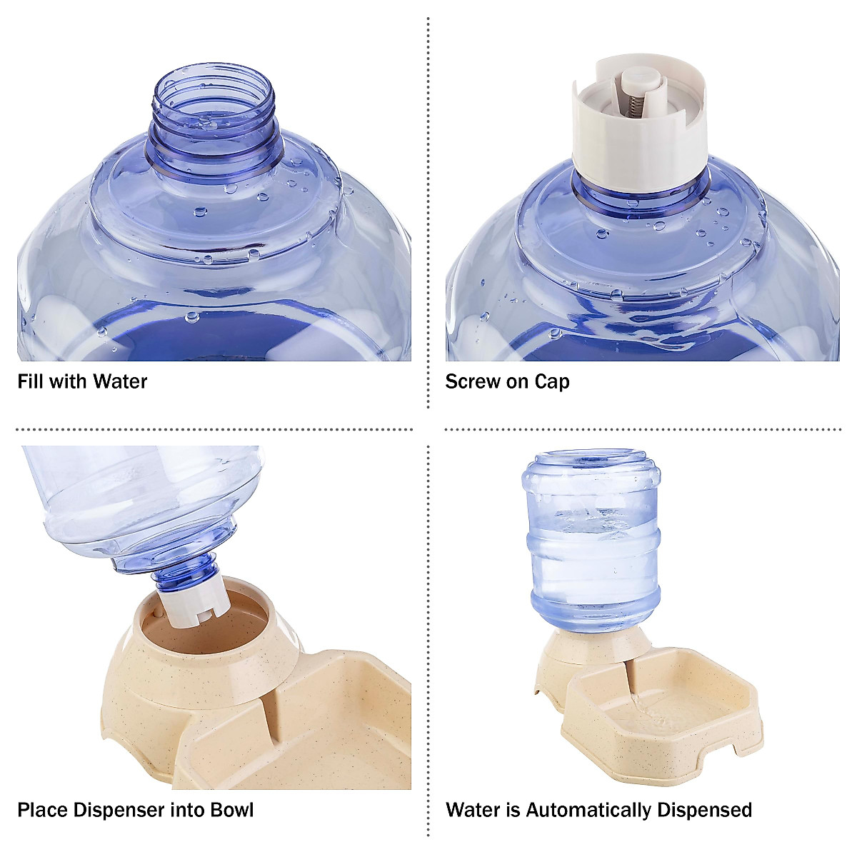 Automatic Cat Feeder and Water Dispenser - 2-Pack 3.8L/1G Dog Food and Water Bowl - Gravity Automatic Water Dispenser for Dogs and Cats by PETMAKER