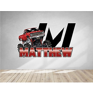 Personalized Monster Truck Wall Decals - Monster Truck Wall Stickers for Wall Decor - Monster Truck Room Decor for Boys - Monster Jam Wall Decals for Kids Bedroom - Customized Name Wall Decor