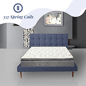 Greaton 10-inch Medium Firm Foam Mattress with 1-inch Pillow Top, 357 Coil Count Damask Fabric Mattresses with Black Border and White Top for Premium Look, Full XL