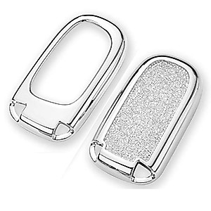 Royalfox 3D Bling Shiny Rhinstone Girly 3/4/5 Buttons Key fob case Cover Skin for Jeep Grand Cherokee Renegade,Fiat,Dodge Charger Challenger Dart Journey Durango,Chrysler 200 300 (Silver)
