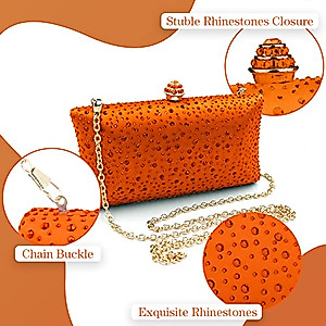 Women Handbags Rhinestone Evening Bags Party Purse Prom Wedding Bride Crystal Party Clutches Bag with Chain (Orange)