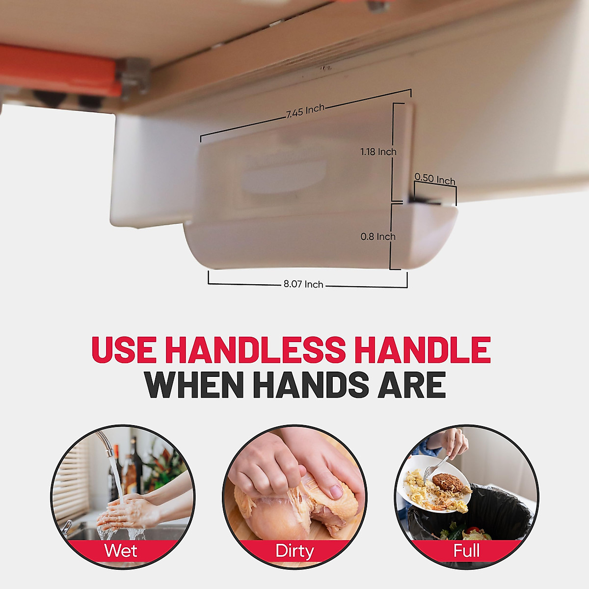The Handless Handle – Hands-Free Garbage Drawer Foot Pull Handle, Touchless Opener for Drawers, Bins, & Cabinets