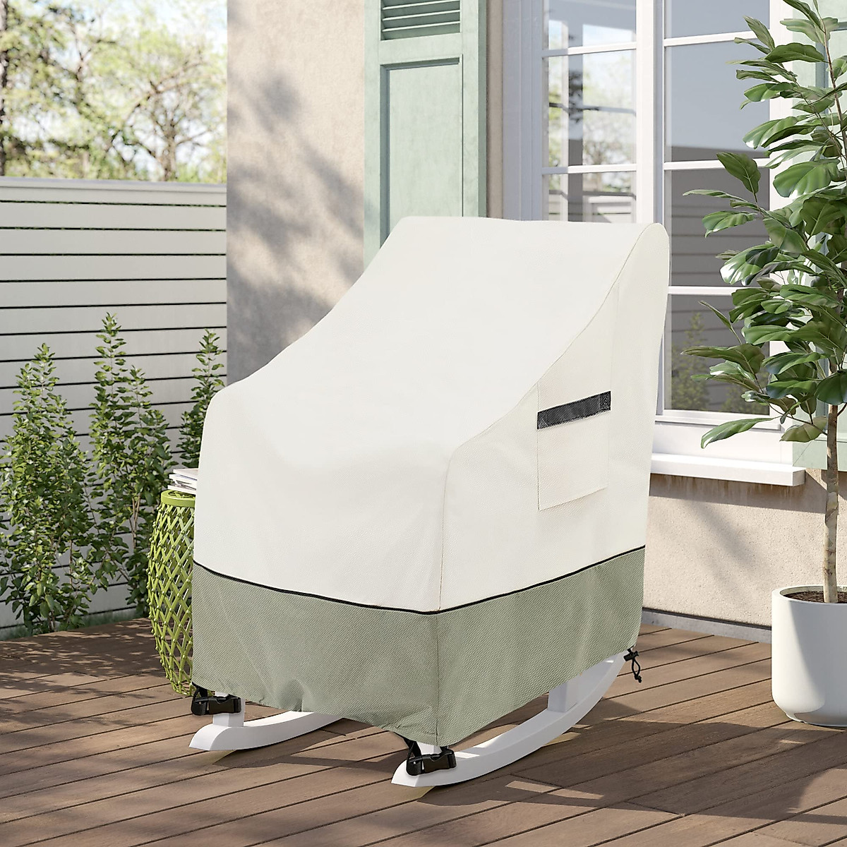 LSongSKY Outdoor Rocking Chair Cover 2 Pack, 100% Waterproof Heavy Duty Chair Covers, Patio Rocking Chair Covers for Outdoor Furniture, 26" W x 32.5" D x 43" H inches, White & Grayish Green