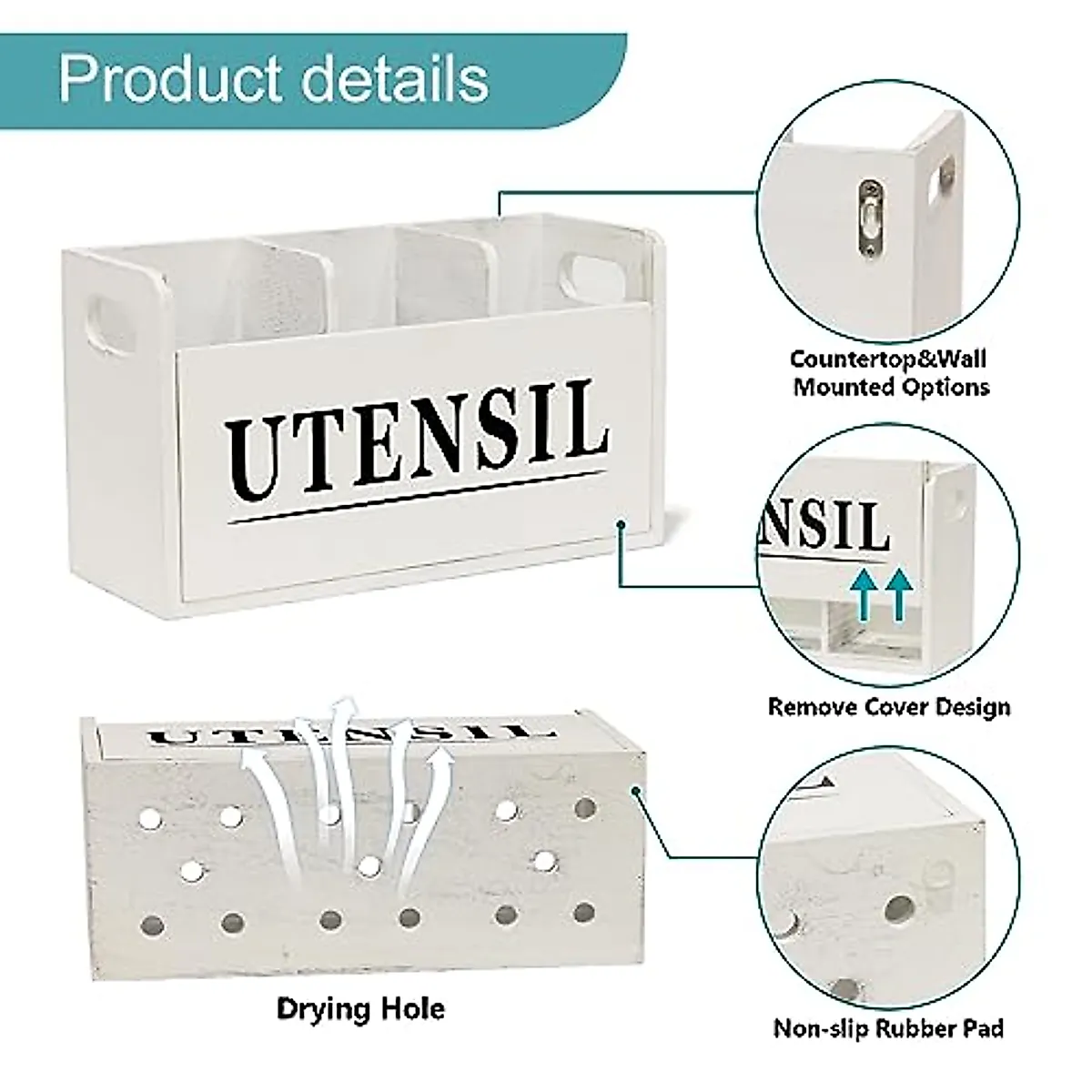 Large Rustic Kitchen Utensil Holder for Countertop, Farmhouse Wooden Utensil Holder for Kitchen Counter, 3 Compartment Rustic Cooking Utensil Holder, Kitchen Utensil Organizer Caddy for Home Decor