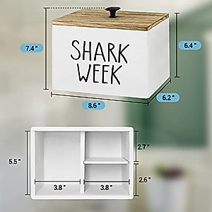 Tampon and Pad Holder Organizer for Bathroom, Decorative Bathroom Container with Lid, Bathroom Accessories Organizer Storage Box, Wood 3 Compartments Cotton Swab Ball Qtip Container with Lid