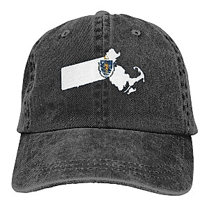 Eden Edies Massachusetts State Flag Map Shape Design Denim Fabric Baseball Hat Adjustable Jeans Cap