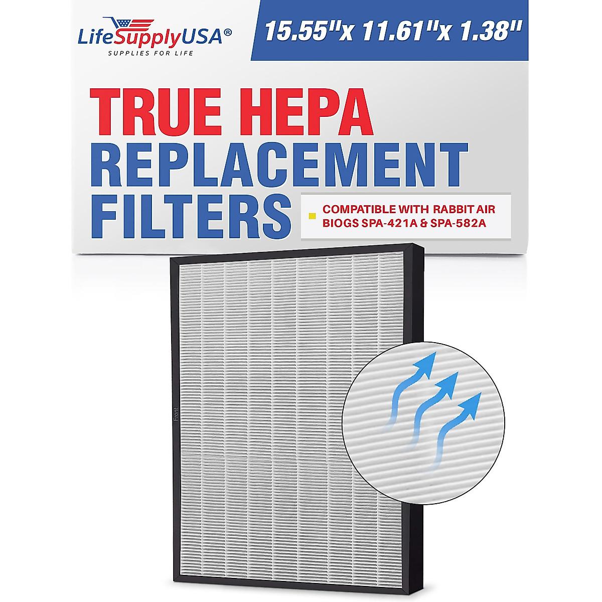 True HEPA Air Cleaner Filter Replacement Compatible with Rabbit Air BioGS SPA-421A & SPA-582A Air Cleaners by LifeSupplyUSA