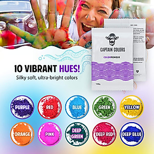 10 Colors x 100gram Each - Holi Color Powder, 10 Natural Powders for Color Fights, Fun Runs, Summer Camps, Festivals, 5k Marathons, Gender Reveals, Parties, Fundraisers, and Rangoli - (100gram Each)