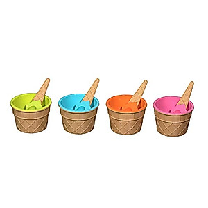 Hammont Ice Cream Bowls and Spoons - Reusable Dessert Bowls and Spoons Set, Durable Plastic Bowls for Party Favor | 4 Bowls and 4 Matching Spoons (Orange, Pink, Light Green, Sky Blue)