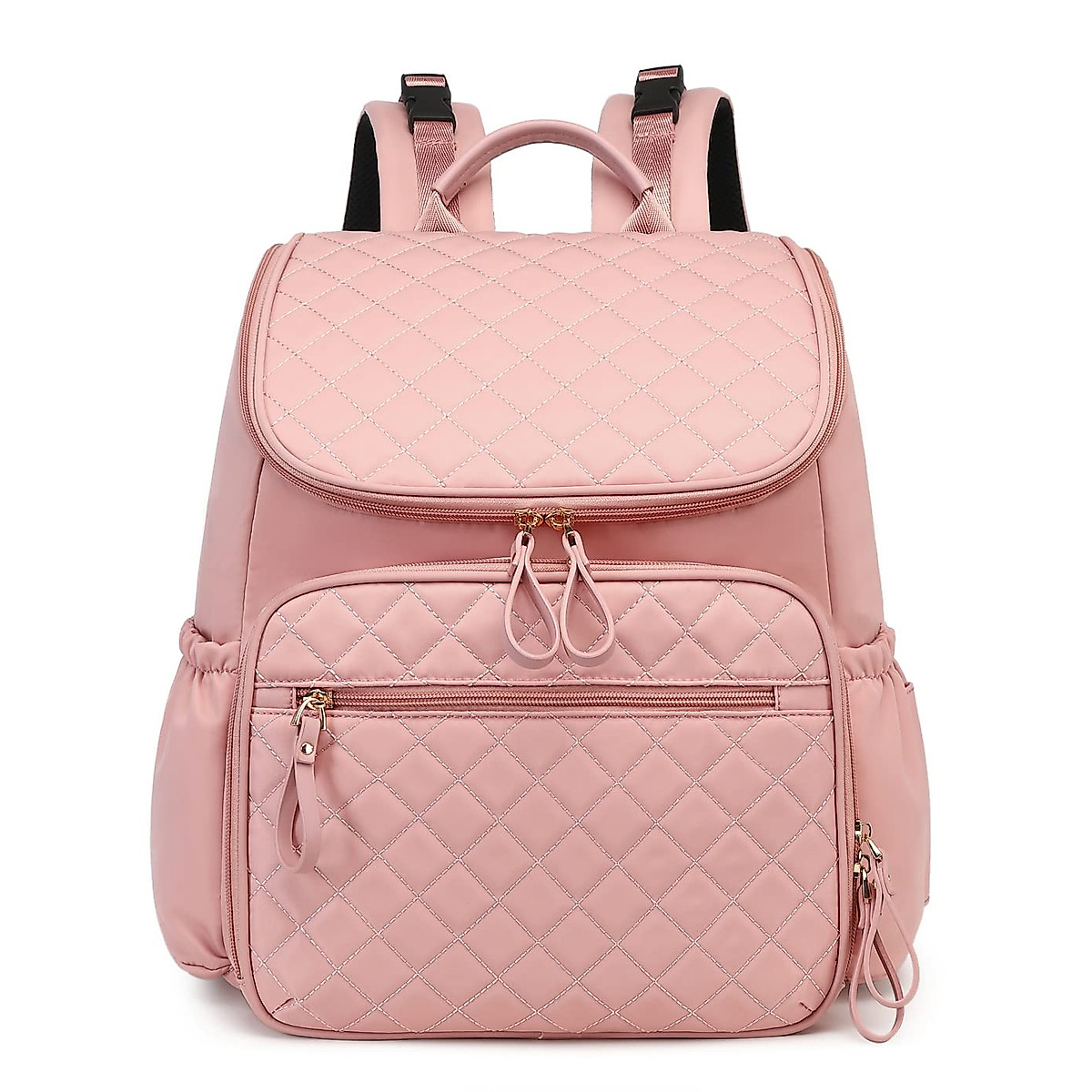 PAOIXEEL Diaper Bag Backpack with Stroller Clips, Lightweight Water-Resistant Nylon Travel Backpack with Anti-Theft Pocket, Pink