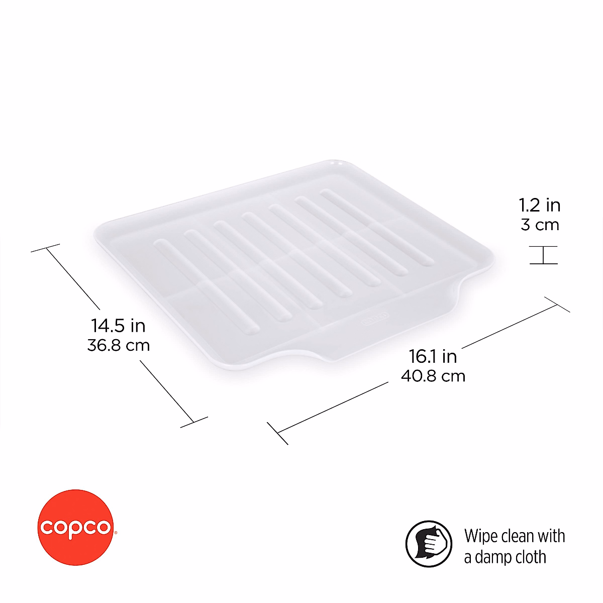 Copco Small Clear Drain Board Fits Under Any Small Dish Rack to Catch Water or for Larger Pots Alone, Angled Base Allows for Self Draining with Raised Ribs to Prevent Water from Puddling
