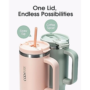 Coolflask 40 oz Tumbler with Lid and Straw, Water Tumbler Insulated with 2-in-1 Leak-proof Lid, Coffee Tumbler Travel Mug Stainless Steel for Cup Holder, Keep Cold for 24H/Hot for 12H, Green
