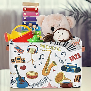 Musical Instruments Storage Basket Cube Piano Guitar Large Toys Storage Box Bin with Handle Collapsible Closet Shelf Cloth Organizer for Nursery Bedroom,15x11x9.5 in,1 Pack