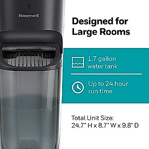 Honeywell Top Fill Tower Humidifier, Digital Humidistat, Black – Cool Mist Humidifier for Bedroom, Home or Office with Space Saving Tower Design