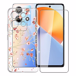 KJYFOANI for Infinix Note 30 Case with 1 x Tempered Glass Screen Protector, Transparent Shockproof Solf Silicone Protection Case for Infinix Note 30, Case for Women Men, (6.78") - Flower
