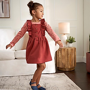 Gerber Baby Girls Toddler 2 Piece Overall Dress Set, Orange Leaves, 3-6 Months