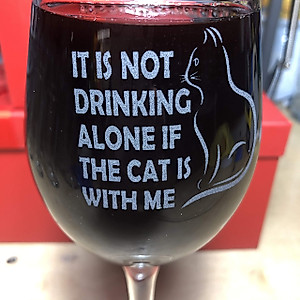 Alankathy mugs B556 cat lover it's not drinking alone if cat is home animal 20 oz wine glass
