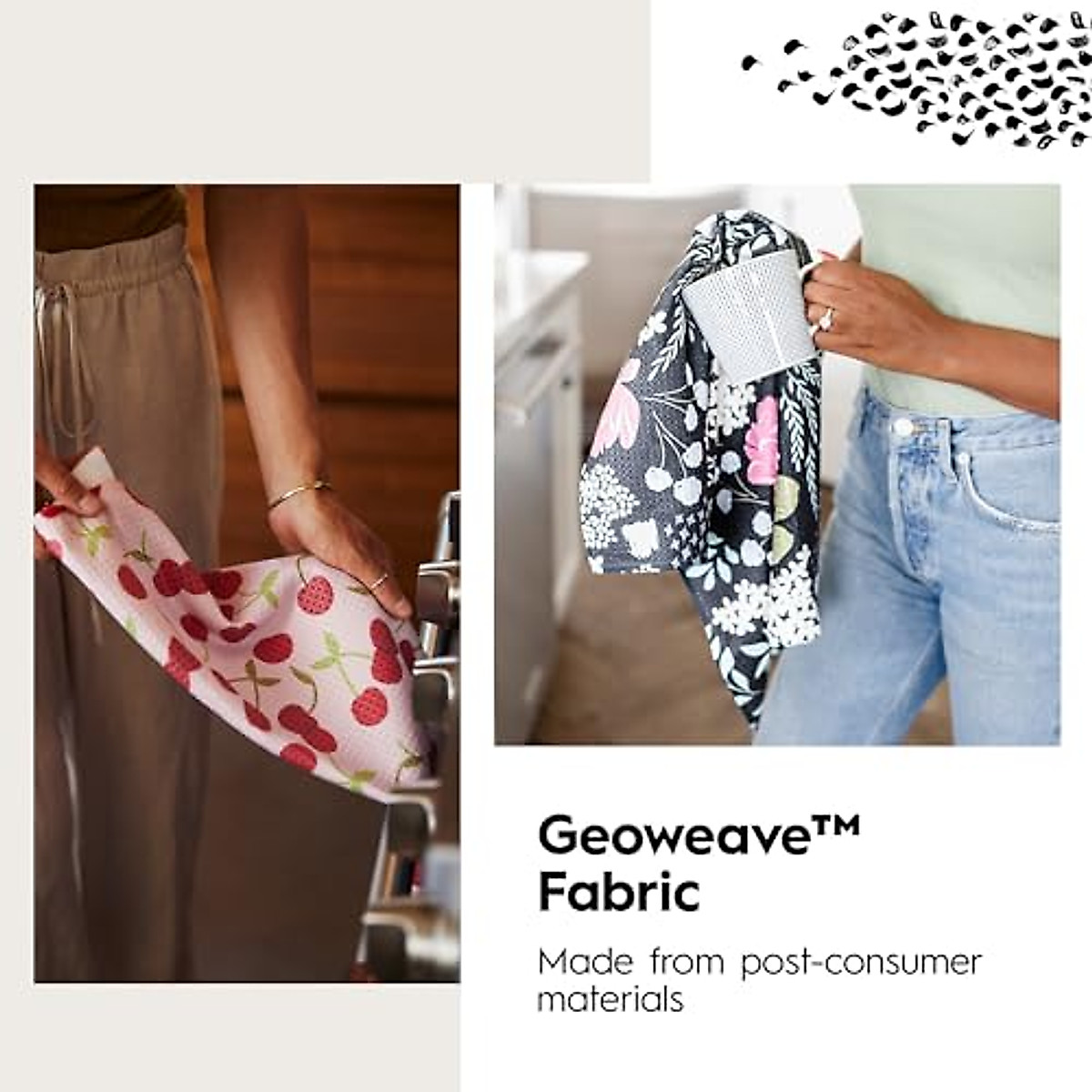 GEOMETRY Kitchen Tea Towel - Quick Dry Microfiber Cloth Dish Towels for Kitchen Drying - 18" x 30" Premium Quick Dry Towel - Every Sunday + Every Level (Every Bloom 2-Pack Set)