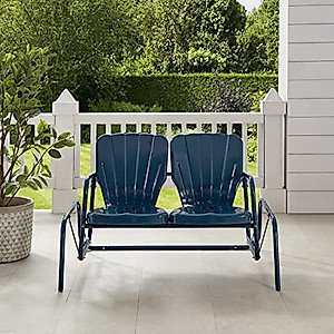 Crosley Furniture CO1032-NV Ridgeland Retro Outdoor Metal Loveseat Glider, Navy Gloss