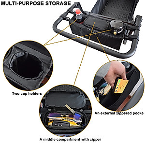 YEEDOIDO Non-Slip Organizer for Wagon, Parent Console Caddy with Cup Holders Universal for Folding Kids Pet Stroller Adjustable Straps Zippered Pockets Storage Phone Bag Attachment Accessories, Black