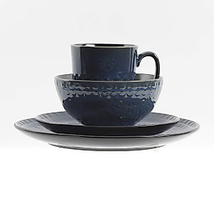 Gibson Elite Milanto Round Embossed Reactive Glaze Stoneware Dinnerware Set, Service for Four (16pcs), Blue