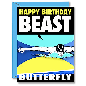 Play Strong Swimming Beast Birthday Card 1-Pack (5x7) Swim Sports Birthday Cards Greeting Cards - Awesome for Swimmers, Coaches and Fans Birthdays, Gifts and Parties!