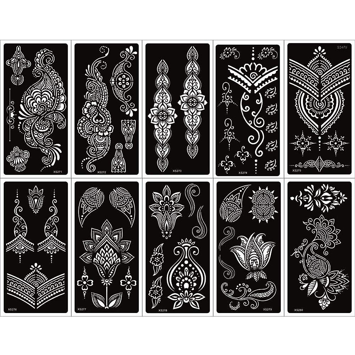 Xmasir Pack of 24 Sheets Henna Tattoo Stencil Kit/Temporary Tattoo Templates,Self-Adhesive Indian Arabian Tattoo Sticker for Body Paint New Designs