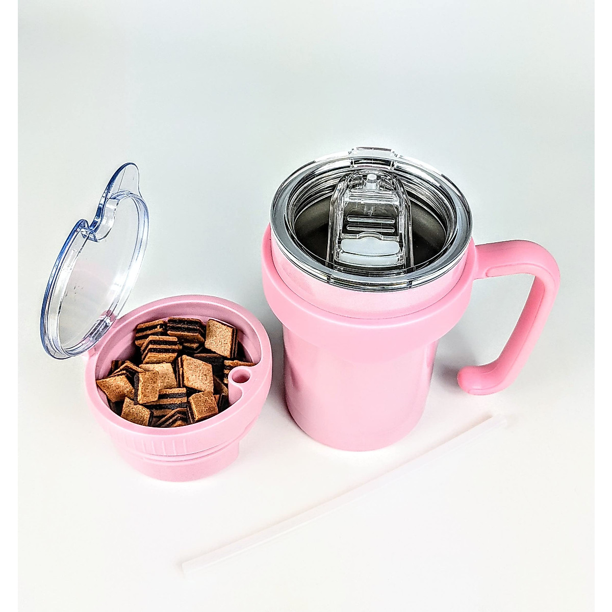 JOVIAL All In One Insulated Snack and Drink Cup 12 Oz-Glitter Pink