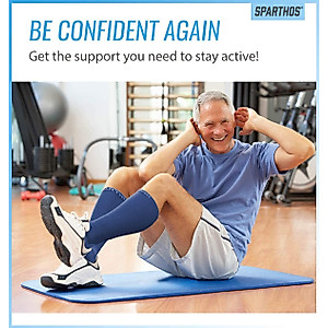 Sparthos Circulation Socks (20-30 mmHg) Wide Calf - Knee High Sock for Compression, Travel, Medical Support, Pregnancy, Nurses - Dr Sock Soothers Ankle Brace - Mens and Womens Plus (Blue-LXL-Wide)