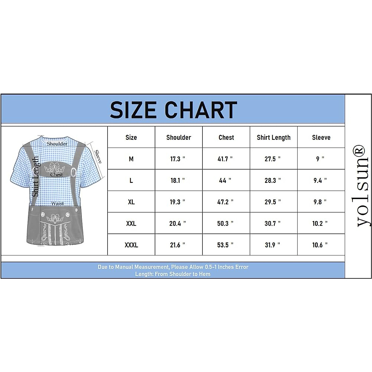 yolsun Oktoberfest Men's Short Sleeve Bavarian German Lederhosen T-Shirt Costume (X-Large,White)