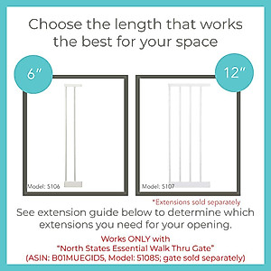 Toddleroo by North States 4 Bar Extension for Essential Walk Thru Baby Gate: Adjust your gate to fit your space, Add up to three extensions, No tools required, (Adds 12" width, White)