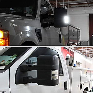 [Switchback White + Amber Sequential Turn Signal LED Strip] For 2008-2016 Ford F250 F350 F450 F550 Super Duty Black LED Towing Mirror Light, Driver & Passenger Side